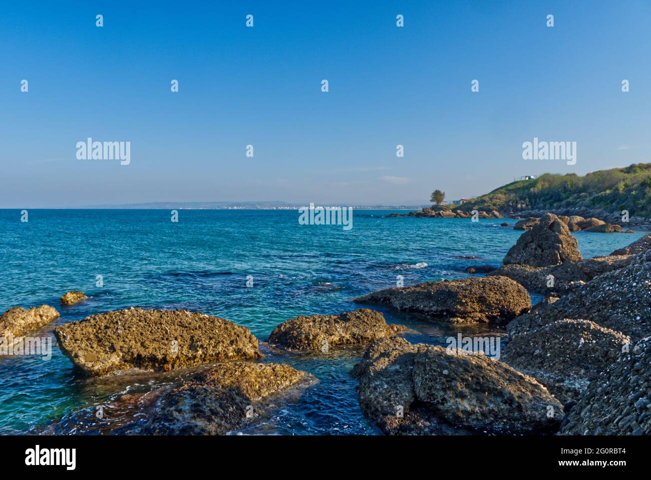 Beautiful view of the rocks and stones at the coastline and in the ...