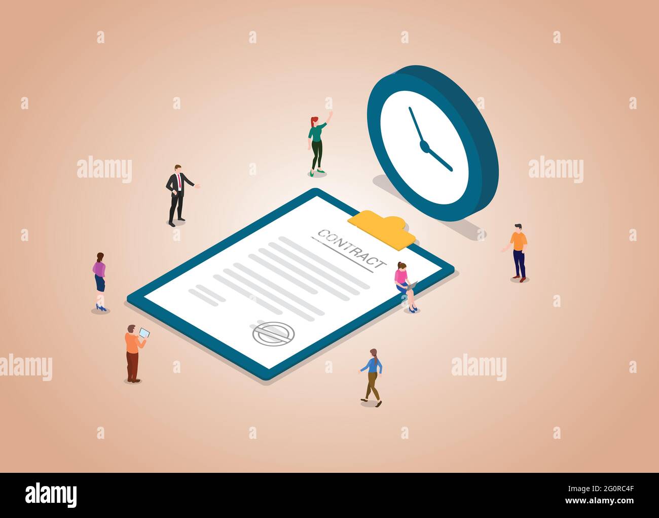 temprorary contract concept with people and contracts document and time ...