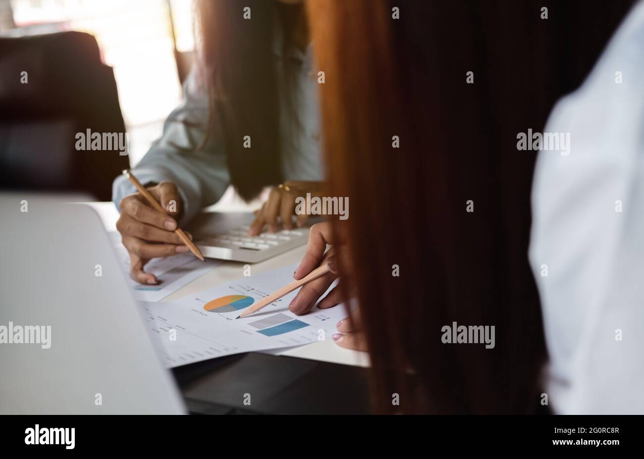 Close up business people discuss to working with using tablet and for ...