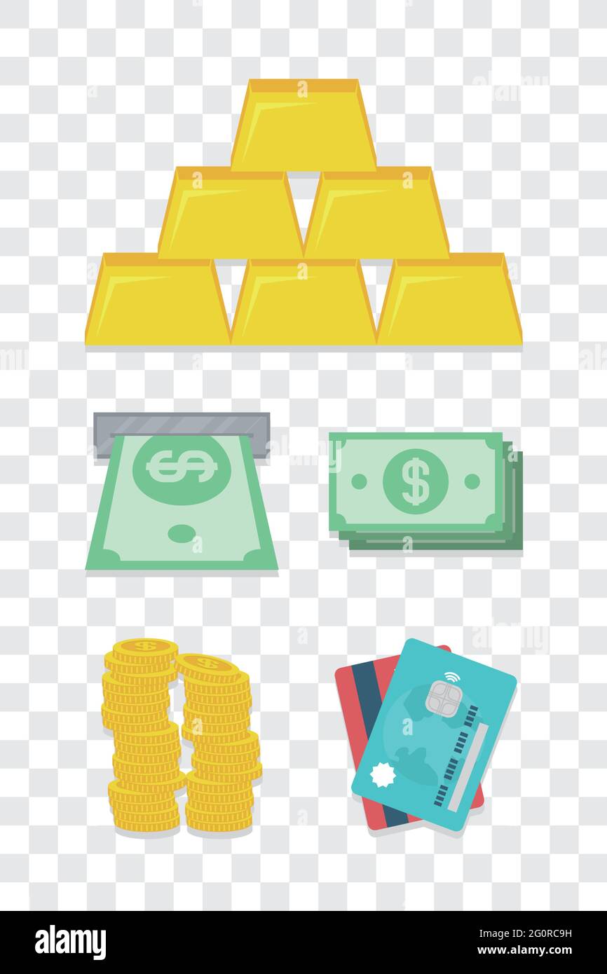 golden bars and money icon set Stock Vector Image & Art - Alamy