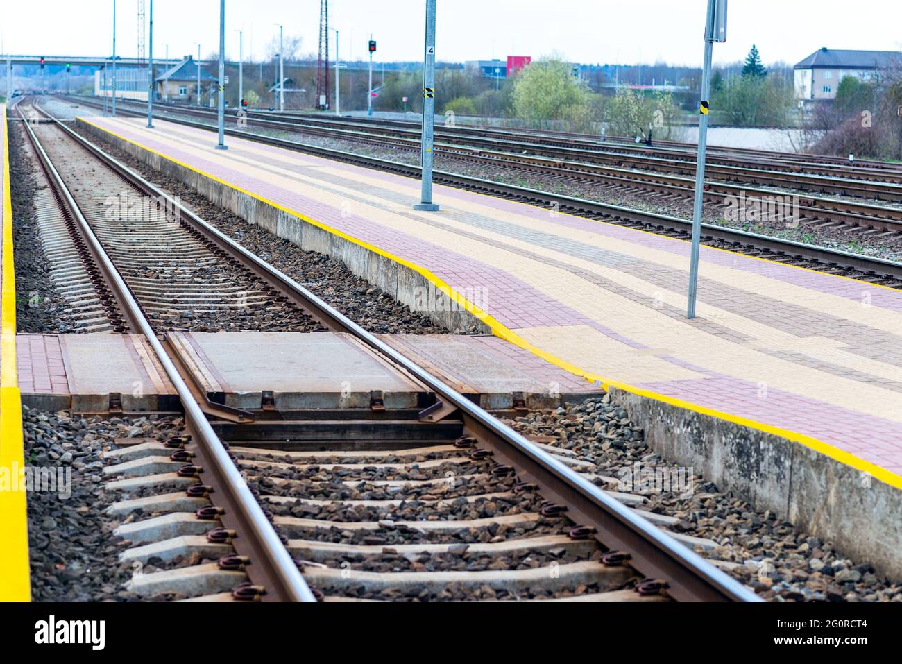 Railroad tracks urban shoot. Leading line view.iron rusty train railway ...