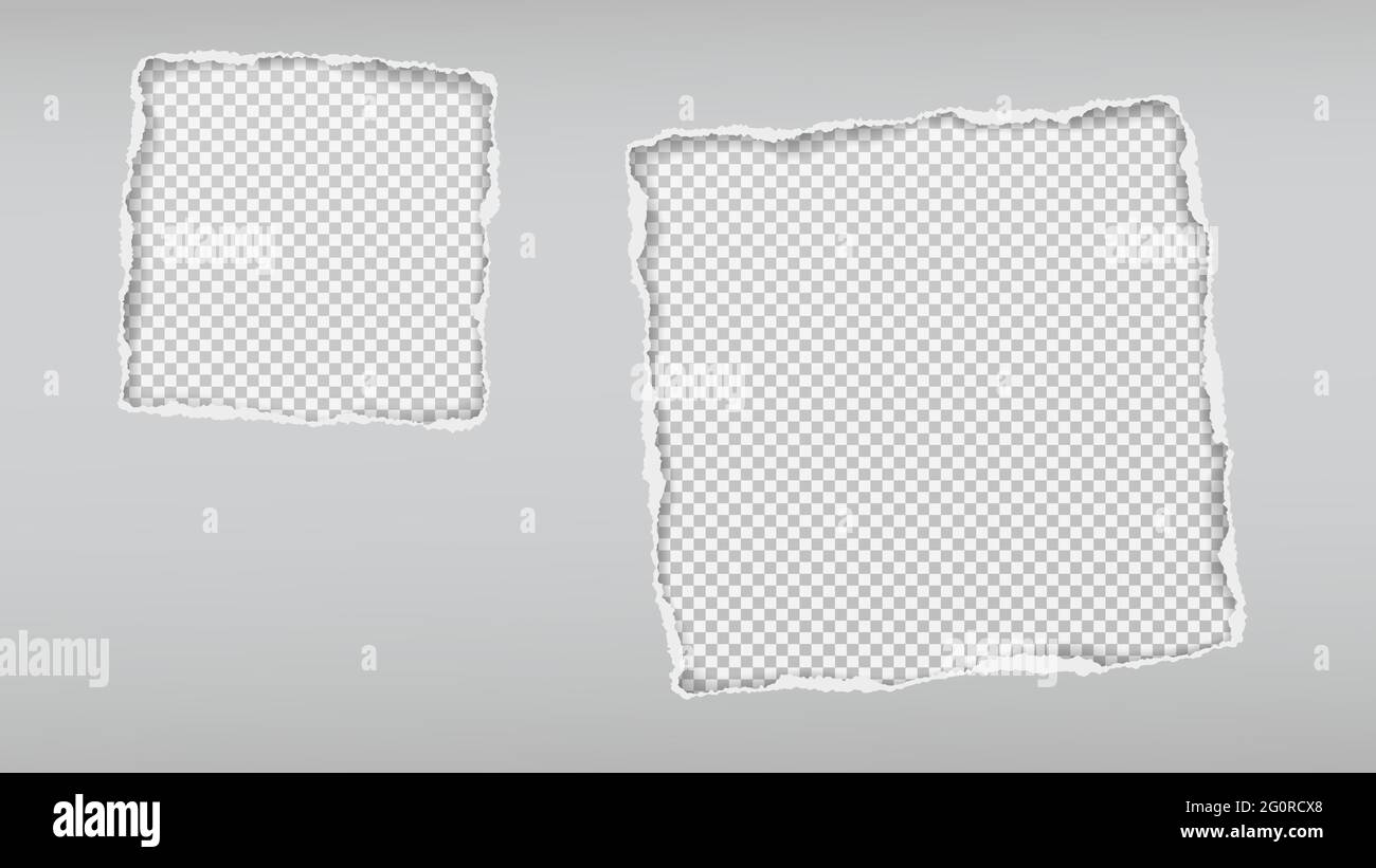 Square holes composition in white paper with torn edges and soft shadow ...