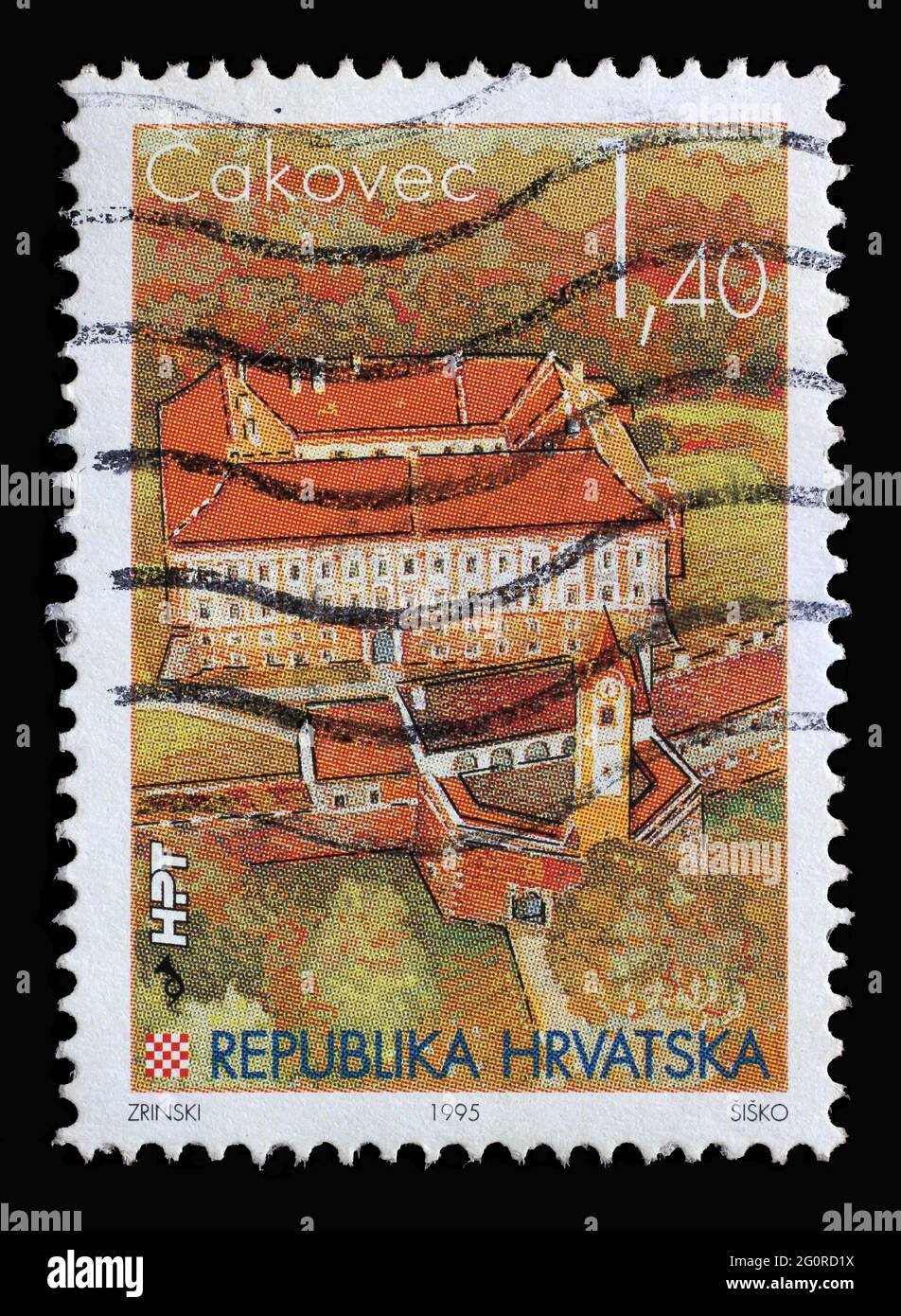 A stamp printed in Croatia shows Castle in Cakovec, Series Croatian ...