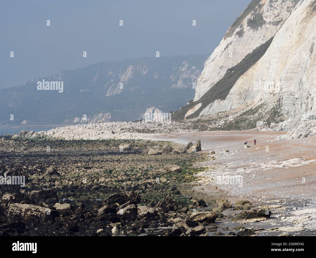 Landscape showing beach and chalk cliff collapse, Dover, KENT UK Stock ...