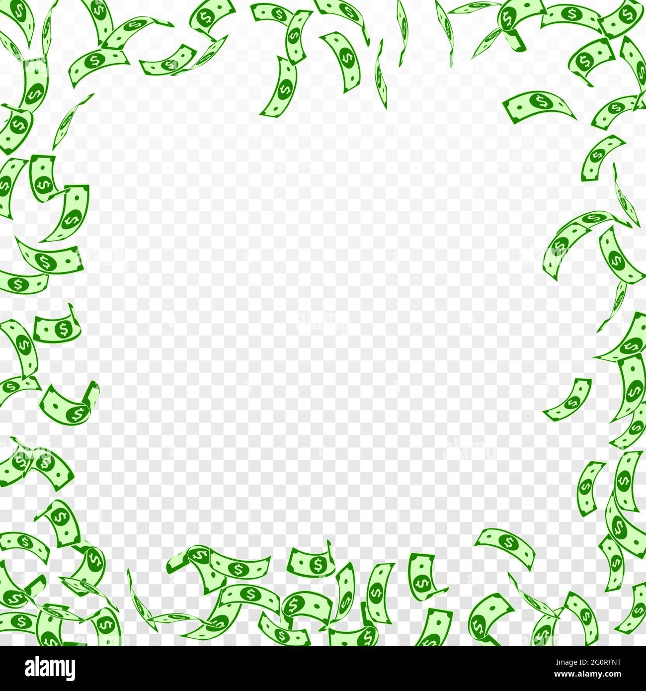 American dollar notes falling. Sparse USD bills on transparent ...