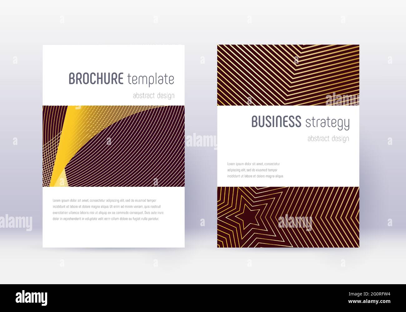 Minimalistic cover design template set. Gold abstract lines on maroon ...