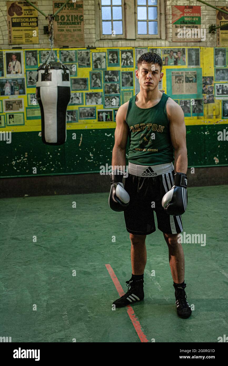 Handsome boxer standing in front of punching bag in gym Stock Photo - Alamy