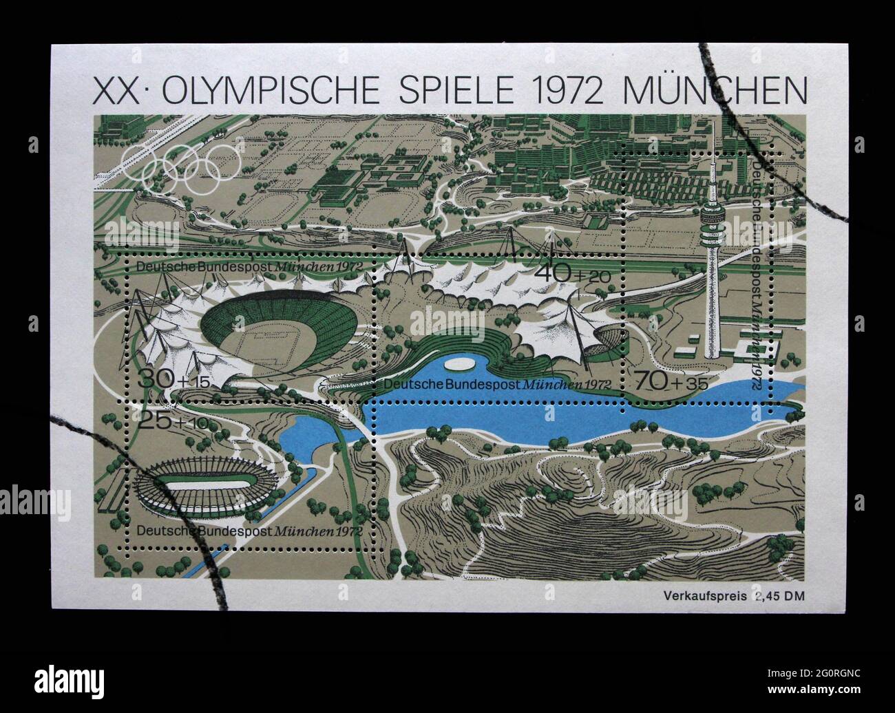 Stamp printed in Germany showing the Velodrome in Munich's Olympic Park ...