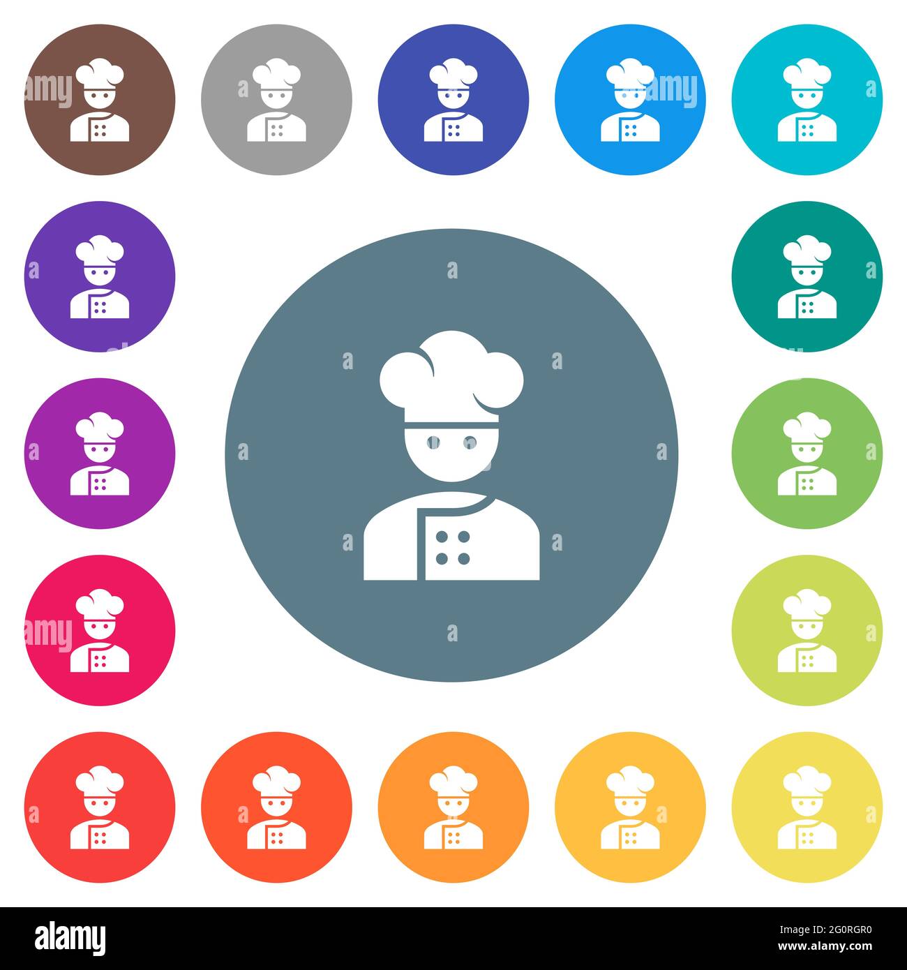 Chef flat white icons on round color backgrounds. 17 background color ...