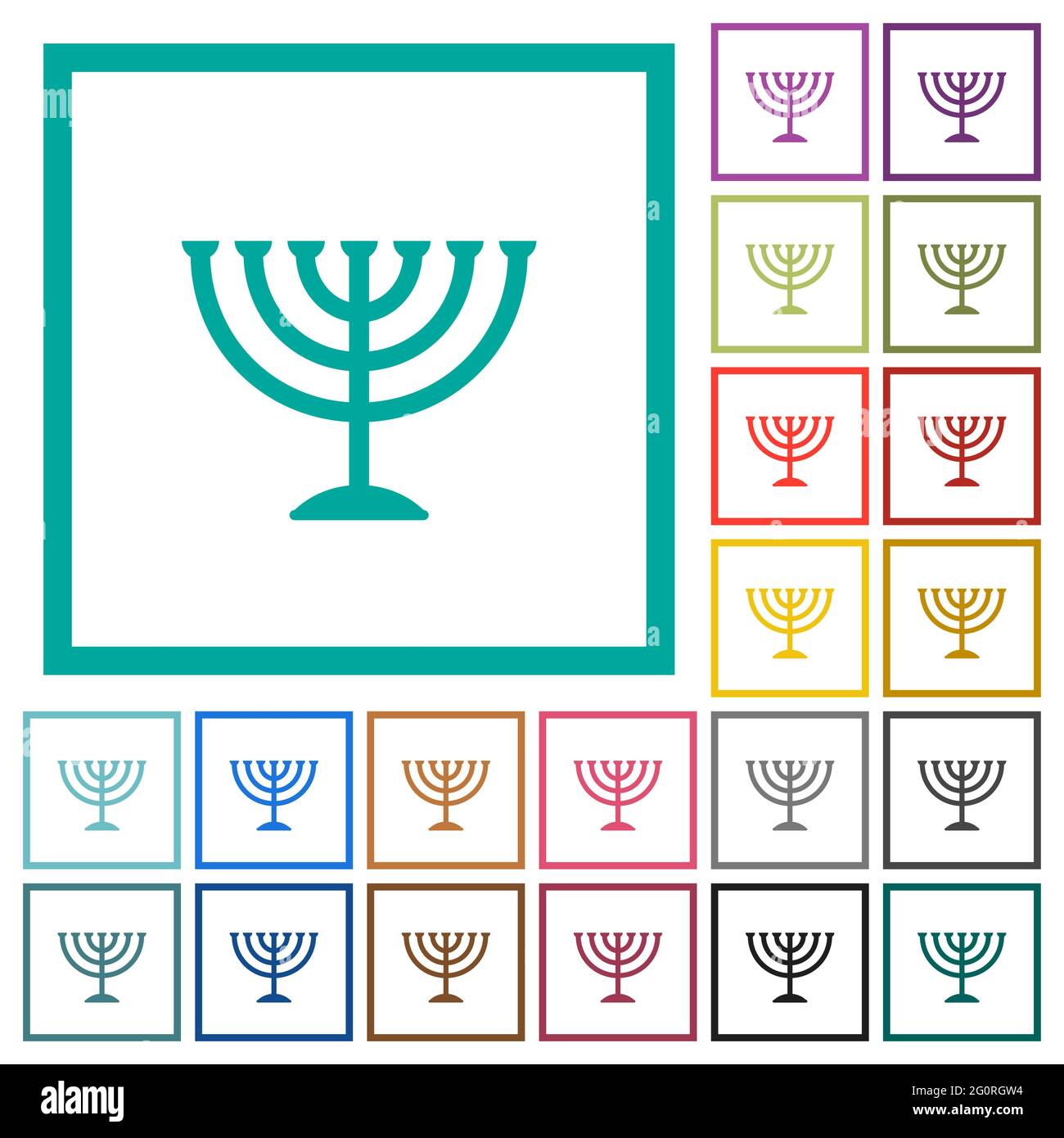 Menorah flat color icons with quadrant frames on white background Stock ...