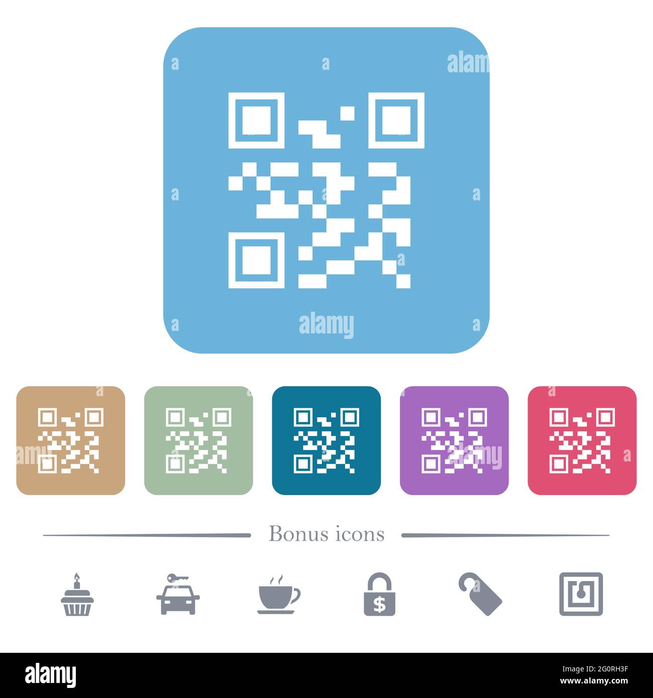 QR code white flat icons on color rounded square backgrounds. 6 bonus ...