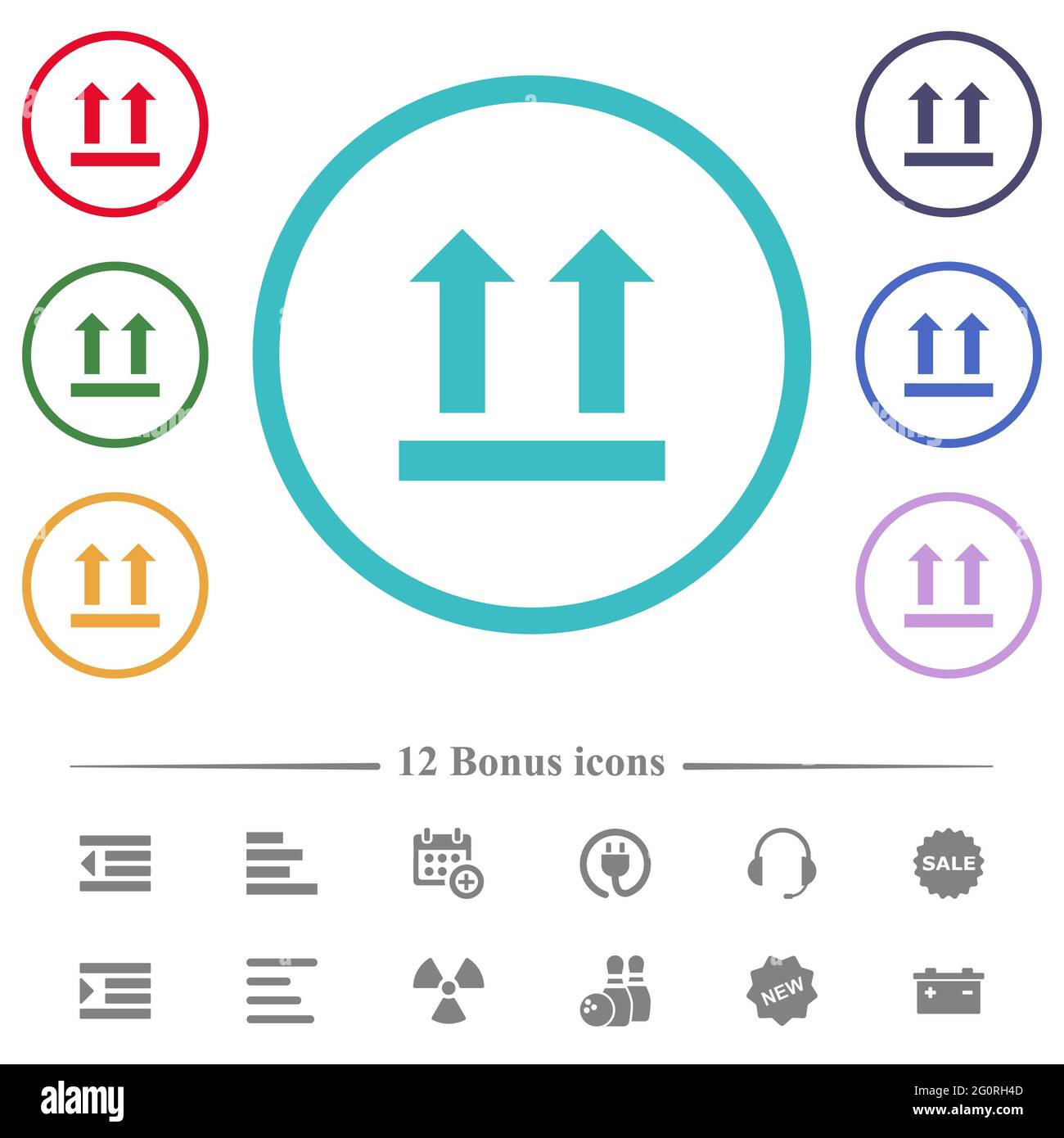 Side up sign flat color icons in circle shape outlines. 12 bonus icons ...
