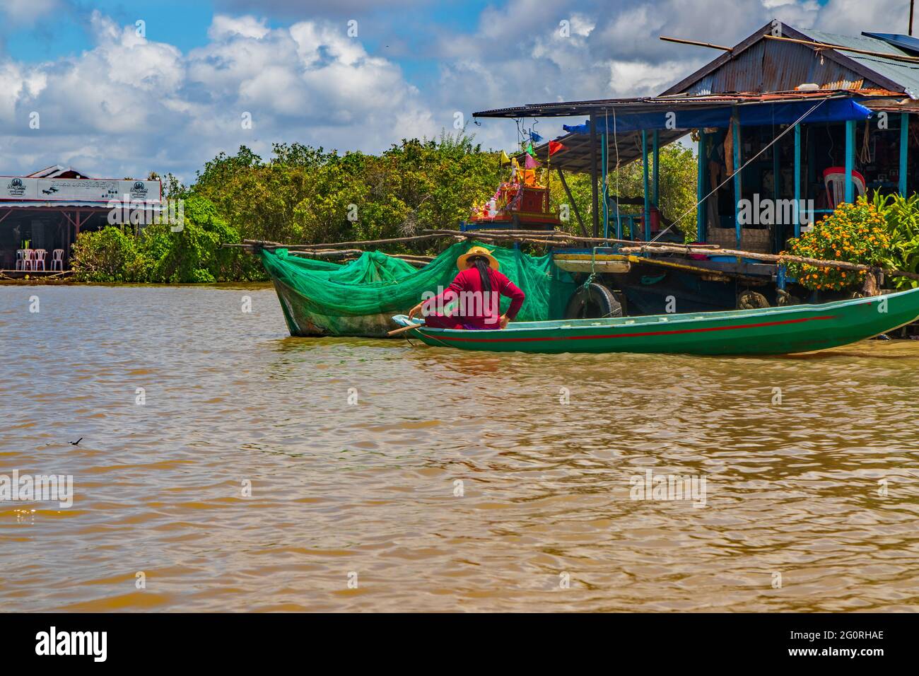 fishing boat at the tonle sap lake in the Siem Reap Province Cambodia ...
