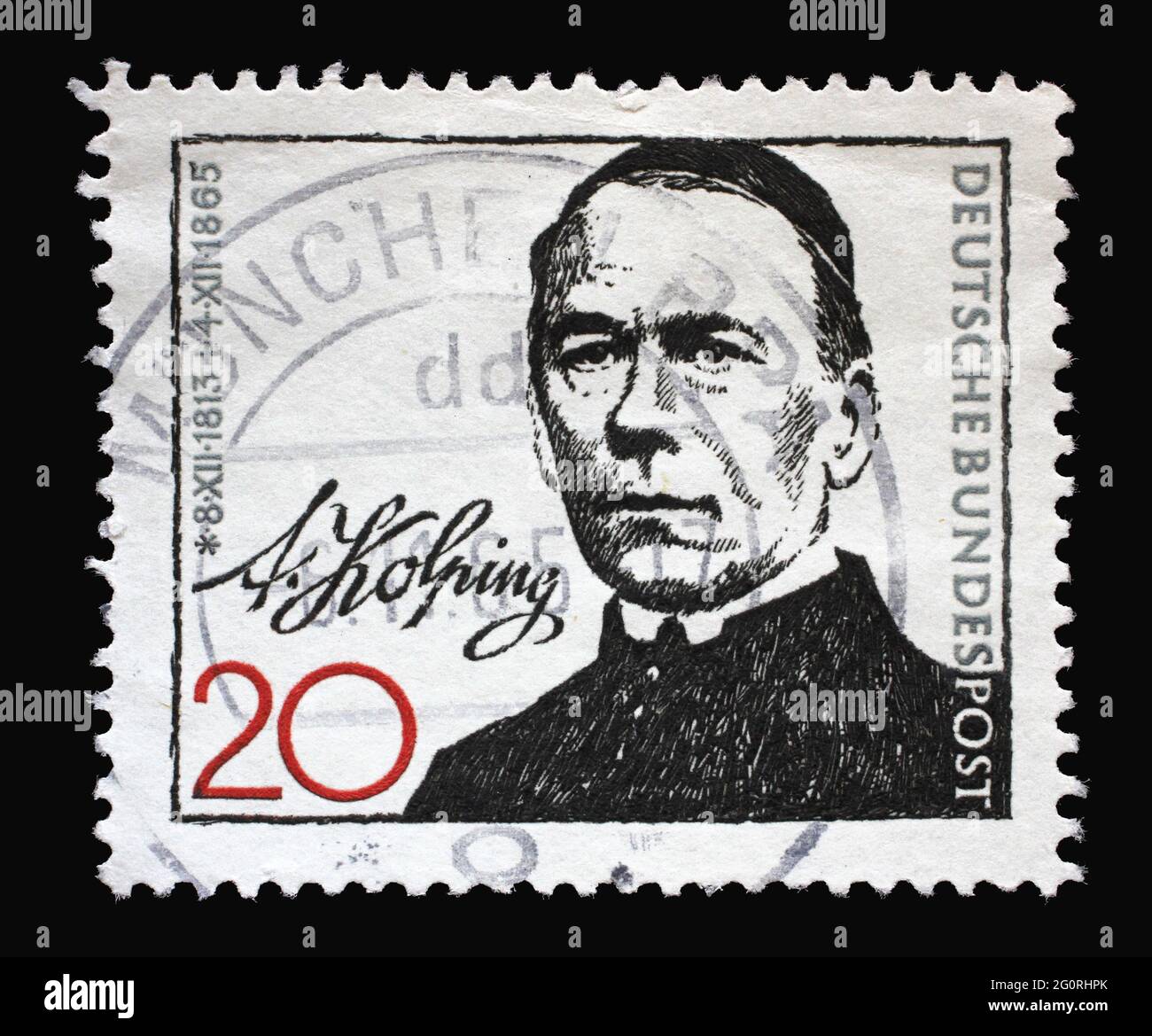 Stamp printed in Germany showing a portrait of the catholic priest ...