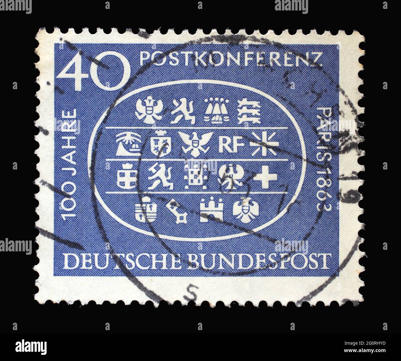Stamp printed in Germany shows Arms of 18 Participating Countries, 1st ...
