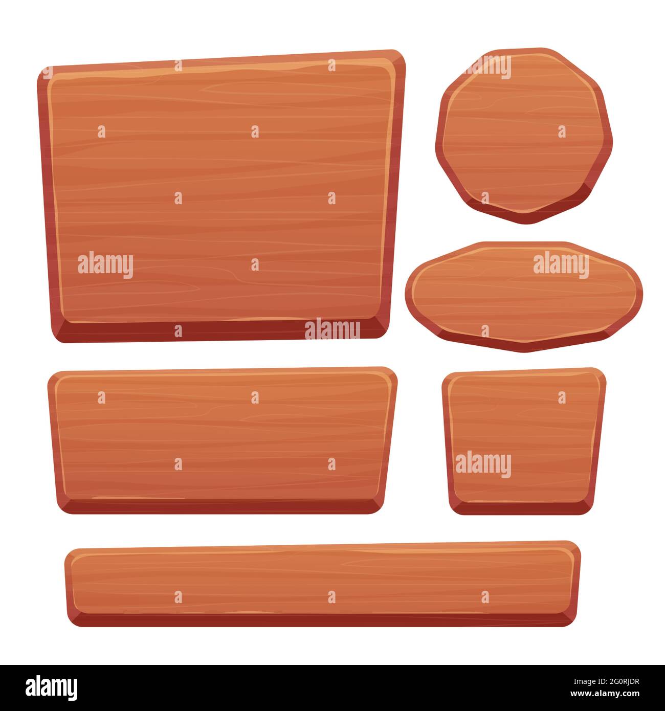 Wood button set in cartoon style with cracked details isolated on white ...