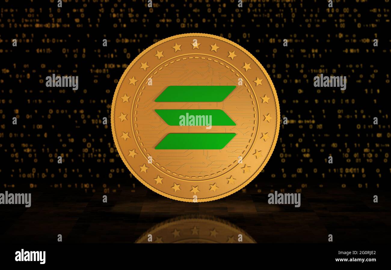 Solana altcoin cryptocurrency symbol gold coin on green screen ...