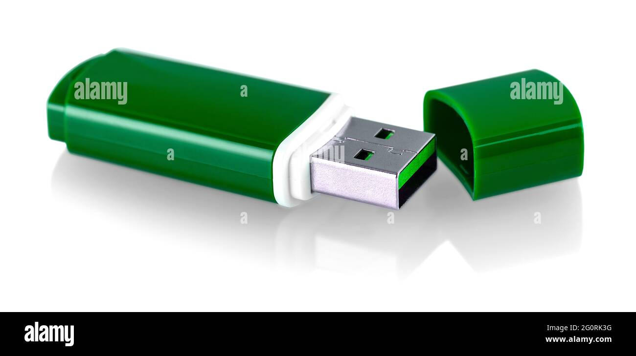 The green usb flash drive, flash card isolated on white background ...