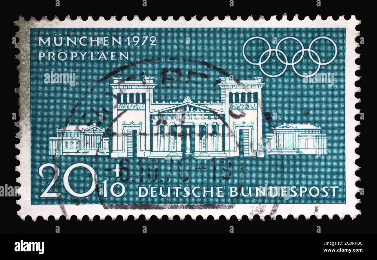 A stamp printed in Germany showing Propylaea (built 1848-1862) in ...