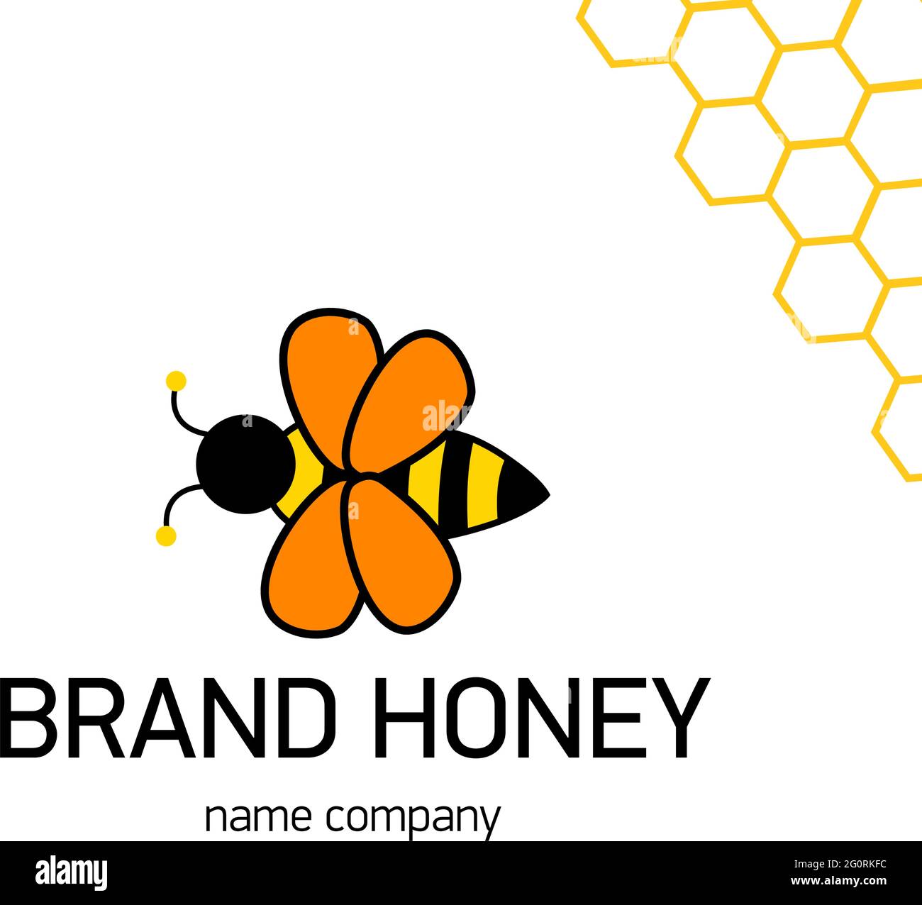 Orange Merry bee. Logo for honey producer company. Happy cartoon ...