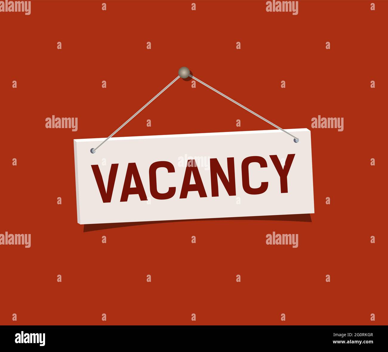 Vacancy sign hanging on red wall. Realistic sign Vacancy hang on nail ...