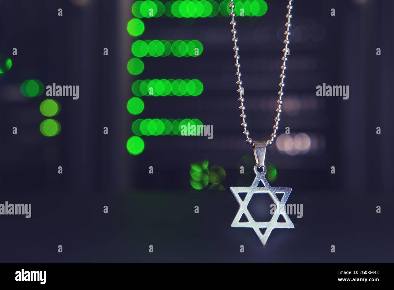 High tech and Jewish religious symbol on a bokeh background from lamps ...