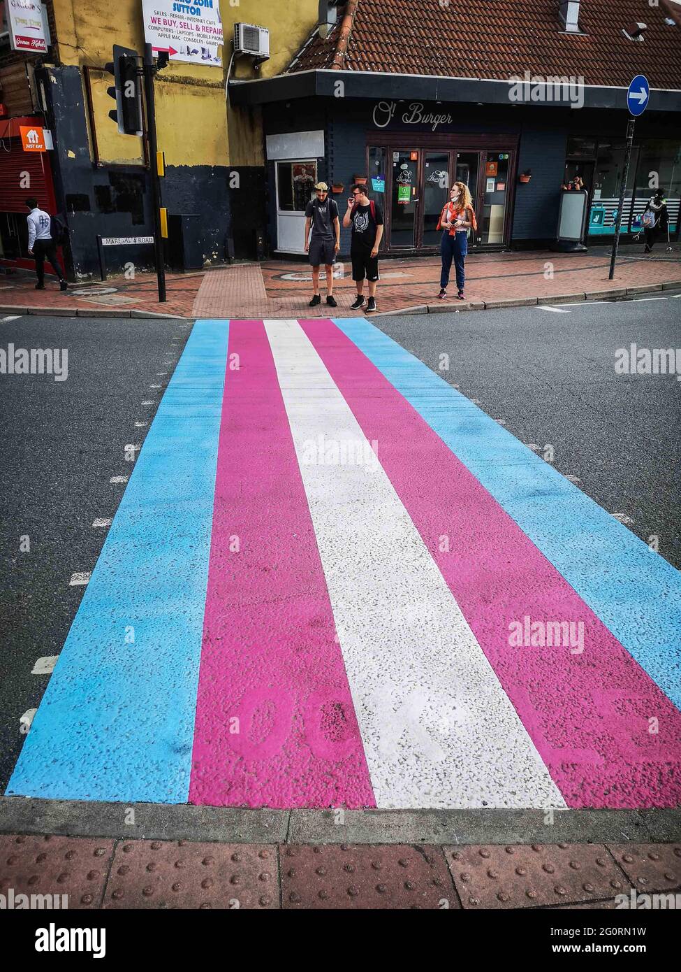 People crossing over the first transgender crossing in uk hi-res stock ...