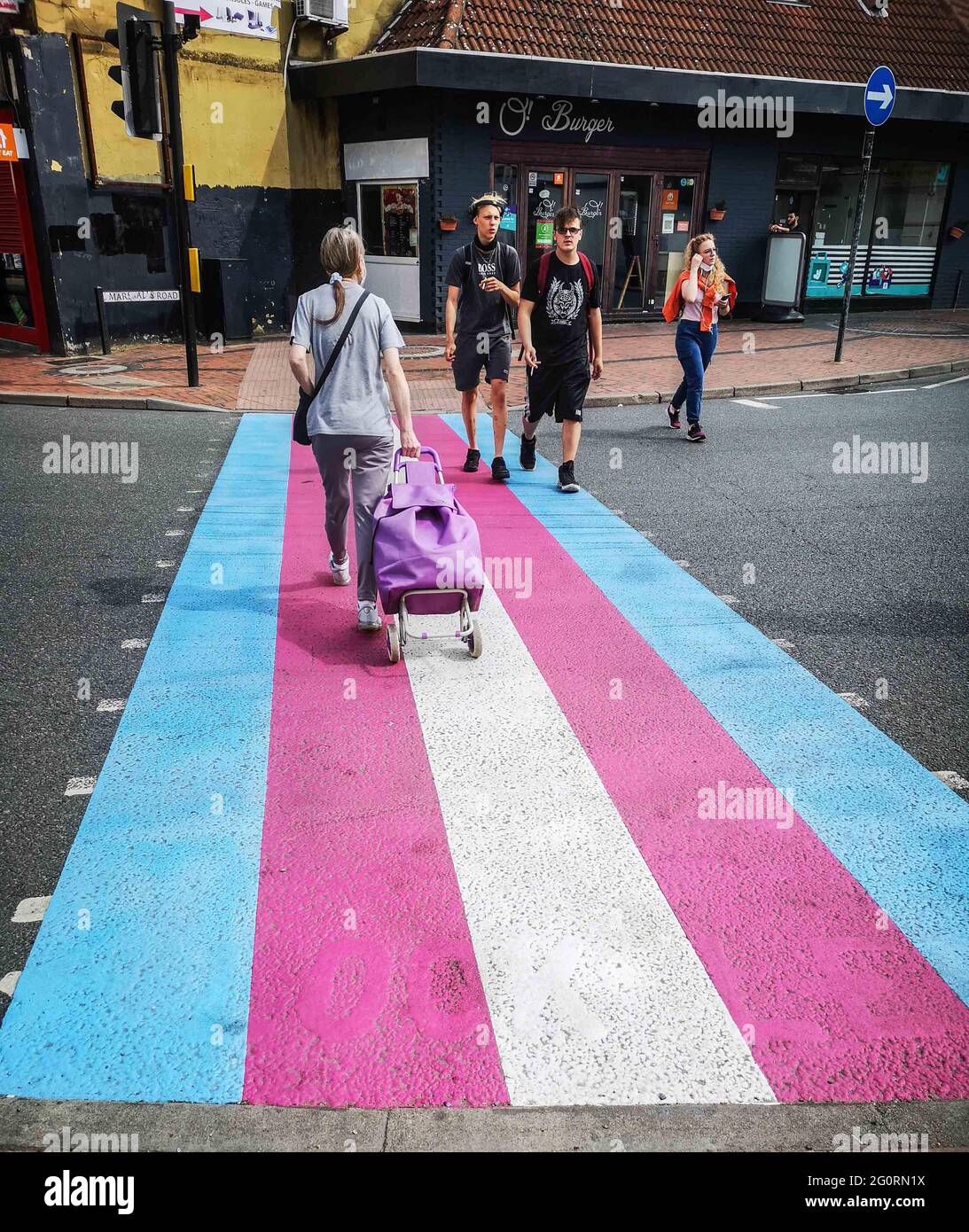 London. Sutton.UK 28 May 2021 A pedestrian crossing in Sutton Town ...