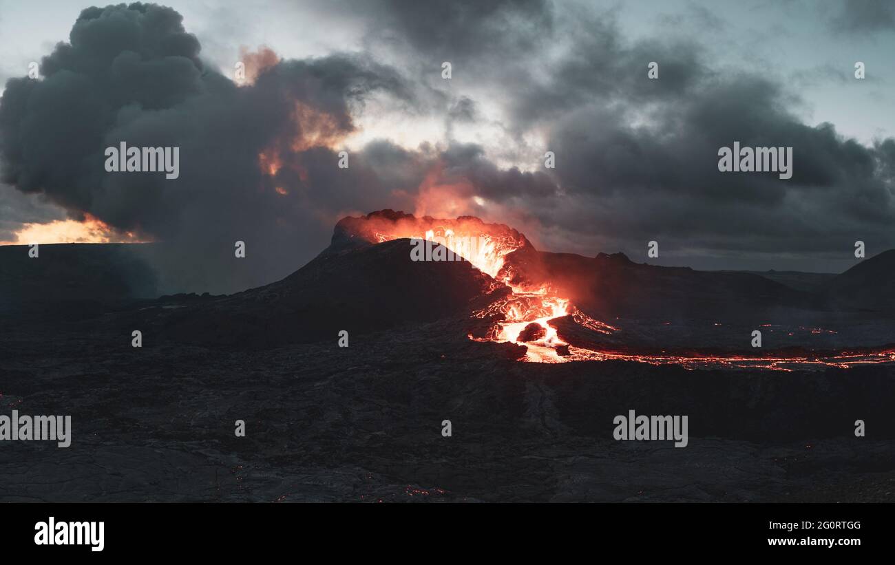 Eruption geldingadalir geldingadalur volcano on hi-res stock ...