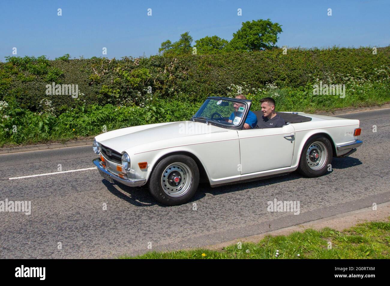 1969 60s sixties white Triumph Tr6 2498cc car convertible, en-route to ...