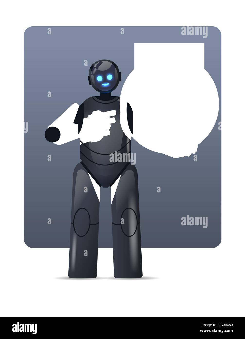 robot cyborg holding planet earth globe modern robotic character ...