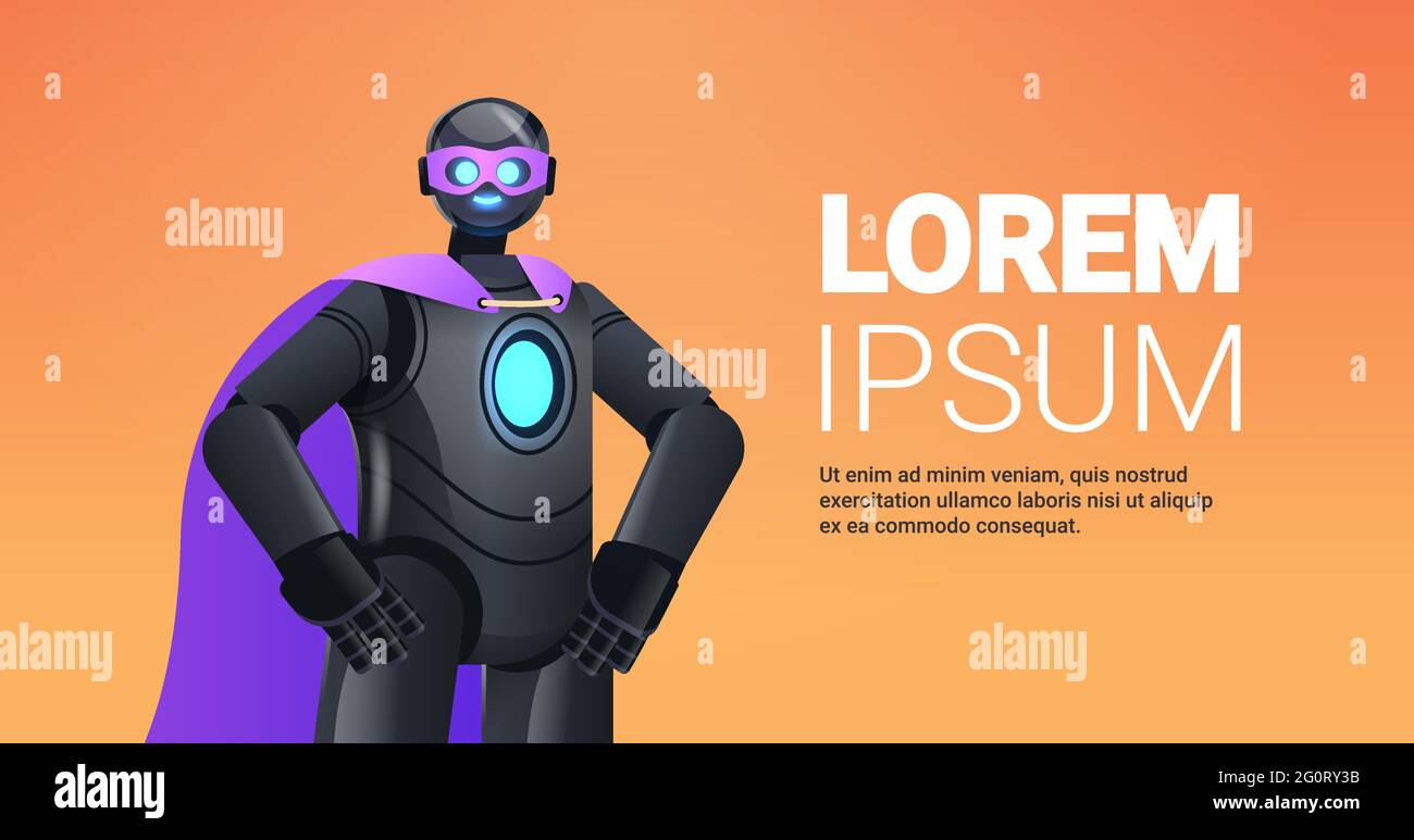 black robot wearing super hero cloak artificial intelligence concept ...