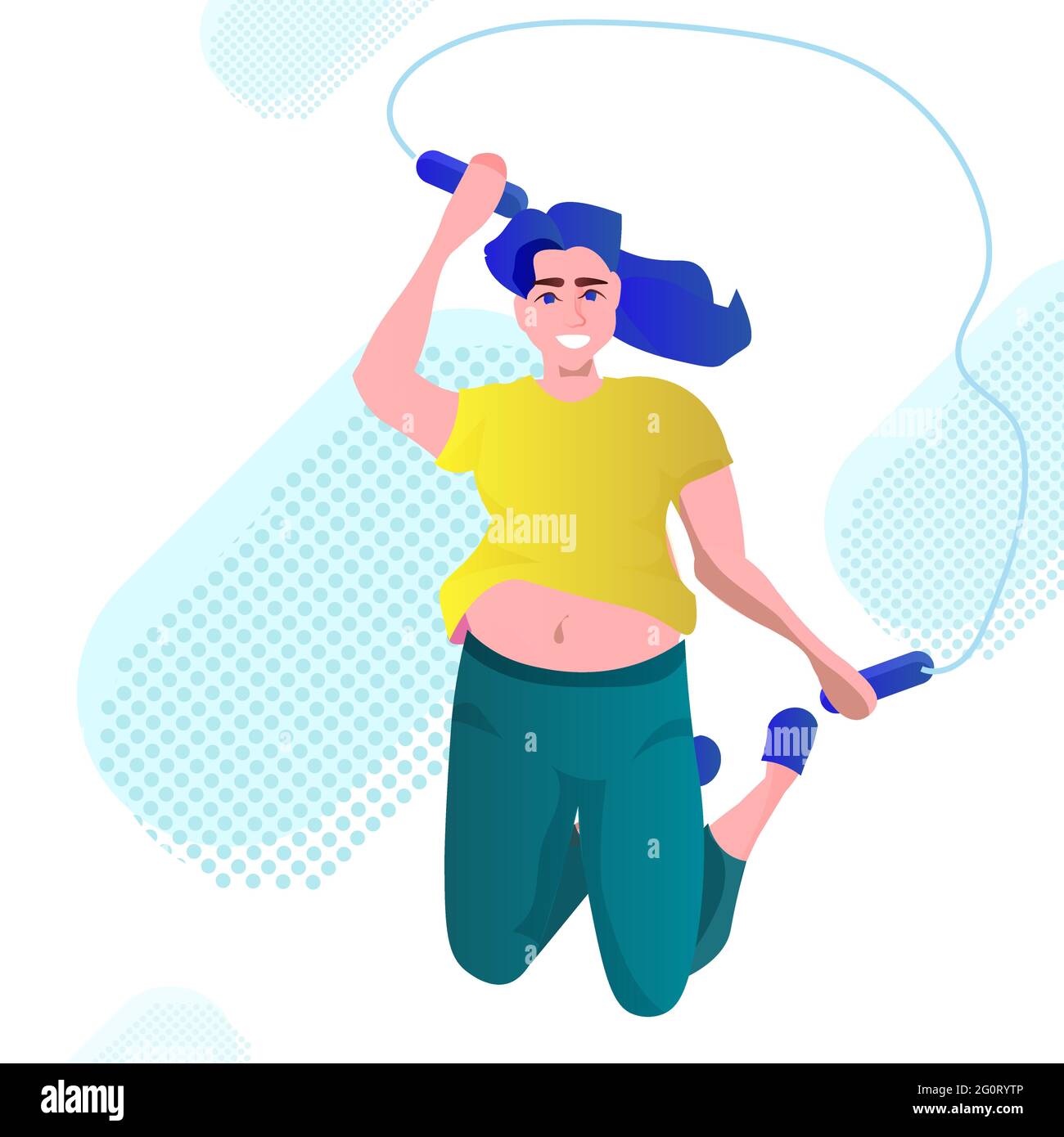 fat obese woman doing exercises with jumping rope overweight girl ...