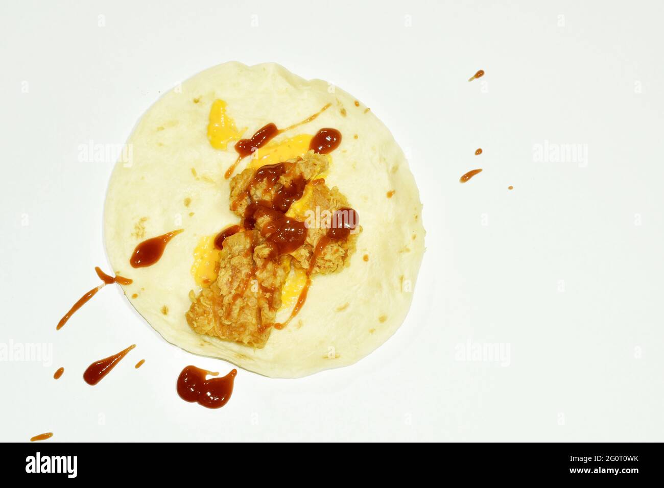 roti stuffed crispy fried chicken dressing ketchup and mustard sauce on ...