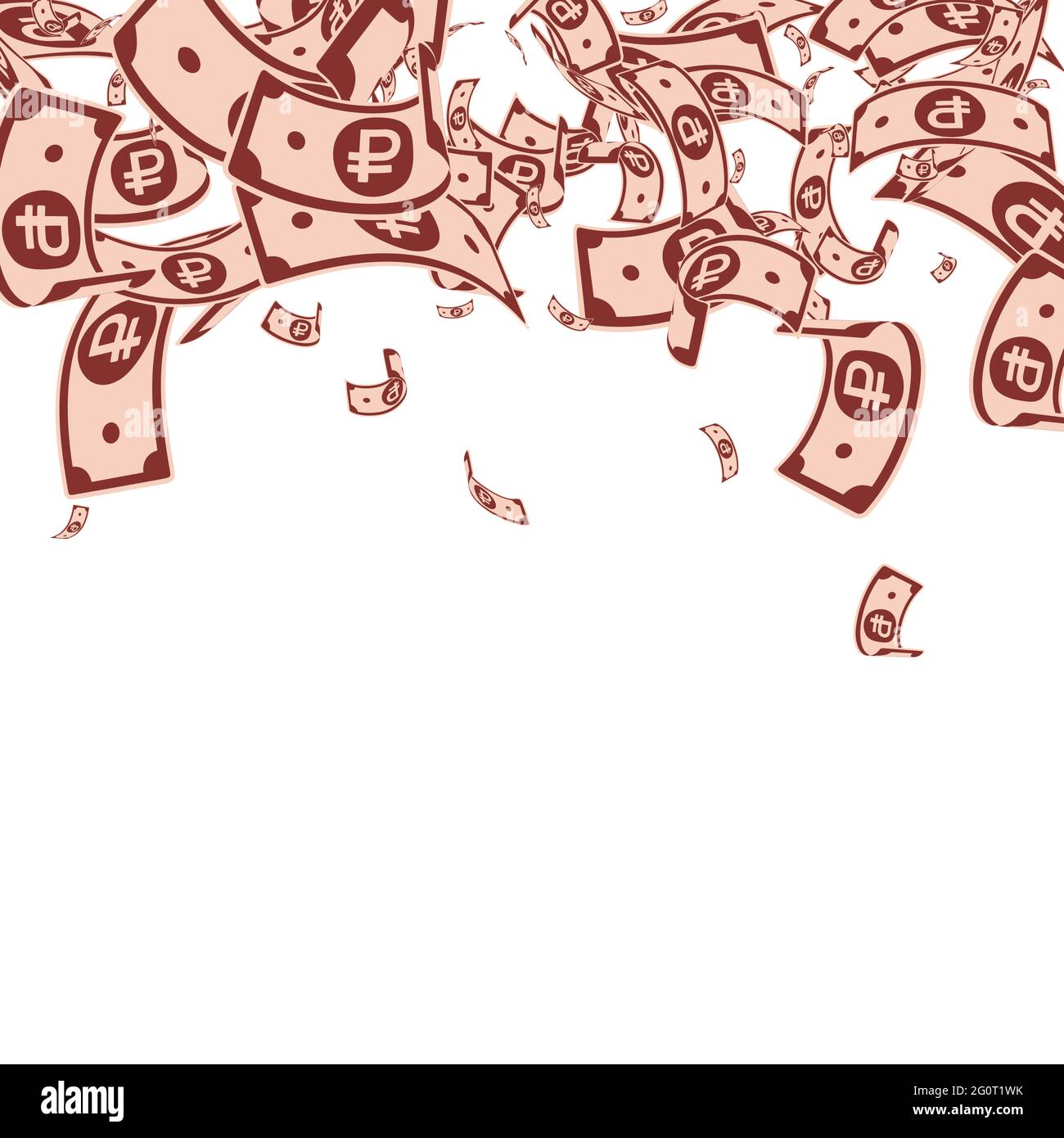 Russian ruble notes falling. Messy RUB bills on white background ...