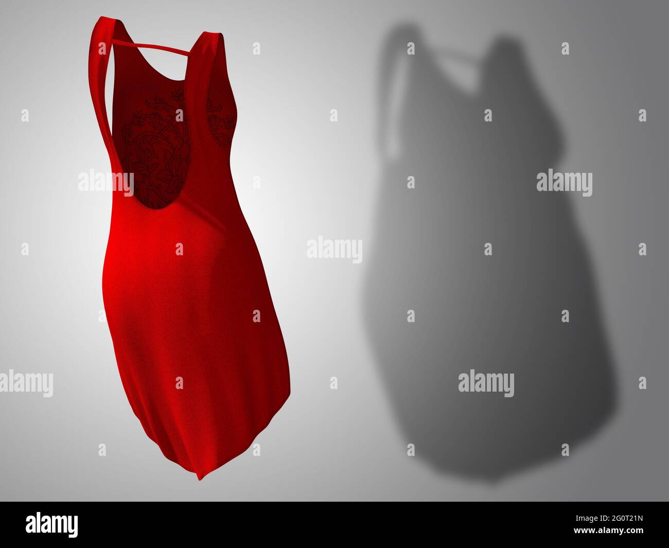Conceptual fat overweight obese shadow female dress outfit vs slim fit ...