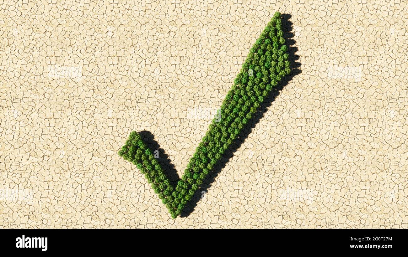 Concept or conceptual group of green forest tree on dry ground ...