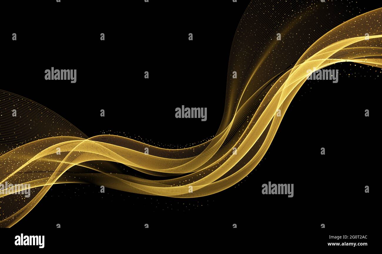 Abstract Gold Waves. Shiny golden moving lines design element with ...
