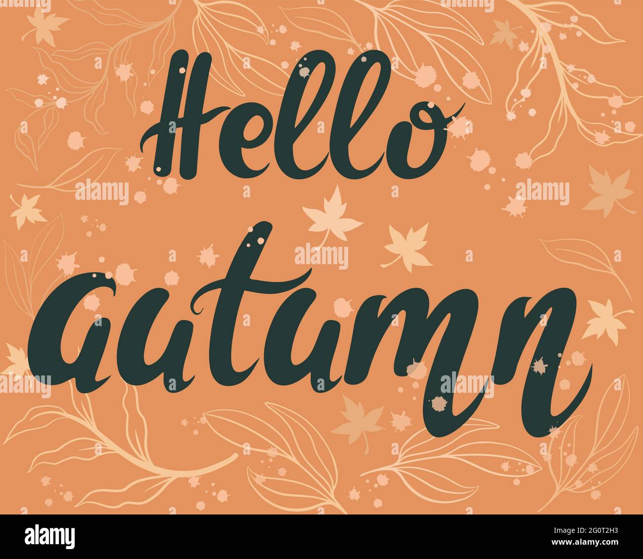Hello autumn, banner. Vector calligraphic postcard. Hand lettering with ...