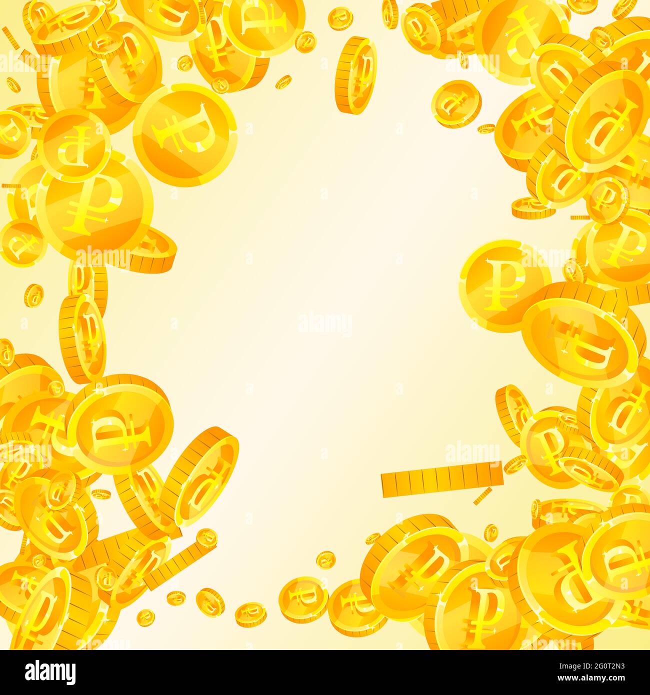 Russian ruble coins falling. Fair scattered RUB coins. Russia money ...