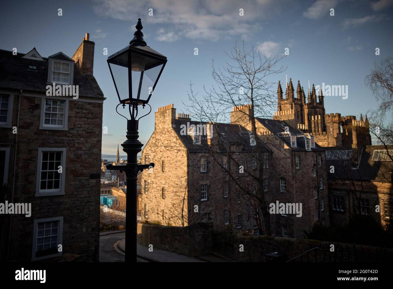 Edinburgh Ramsay Garden Views and Vintage Street lamp Stock Photo - Alamy