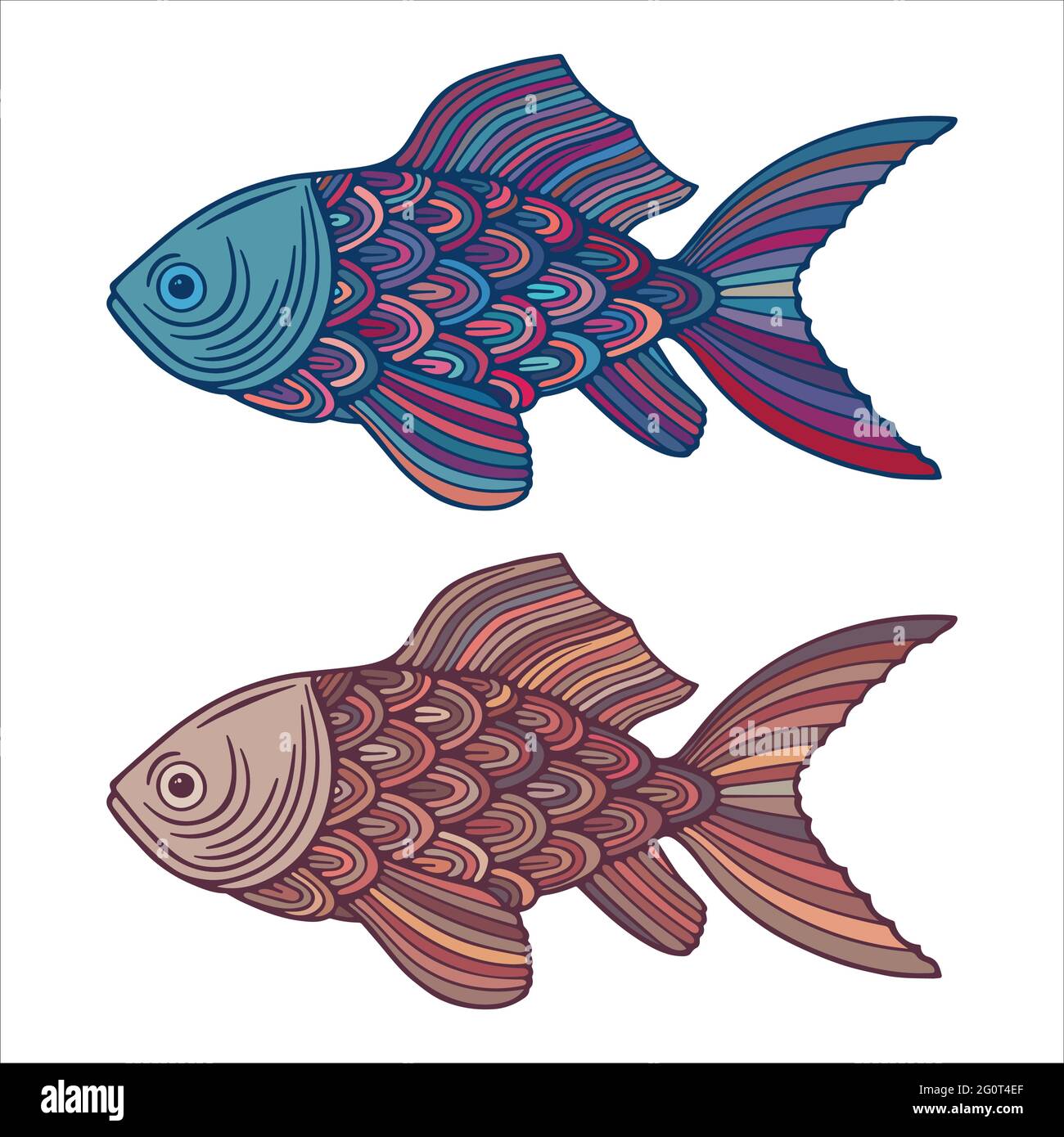 Fish abstract drawings set. Hand drawn fish vector illustrations. Part ...
