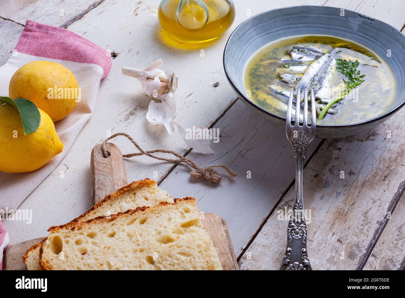 Marinated anchovies in lemon juice with olive oil garlic and parsley ...