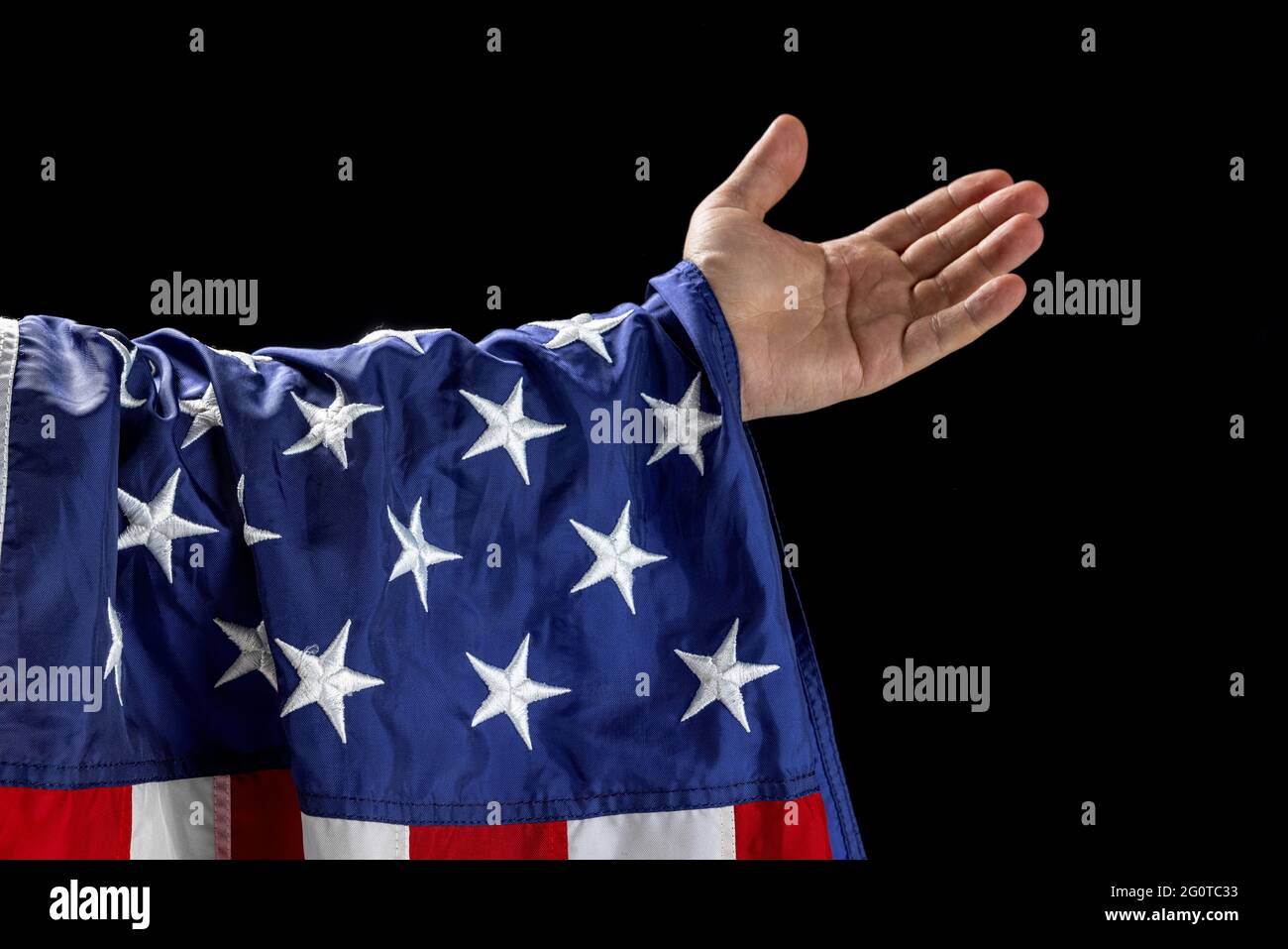 Human hand holding national American flag. USA Memorial Day, Labour Day ...