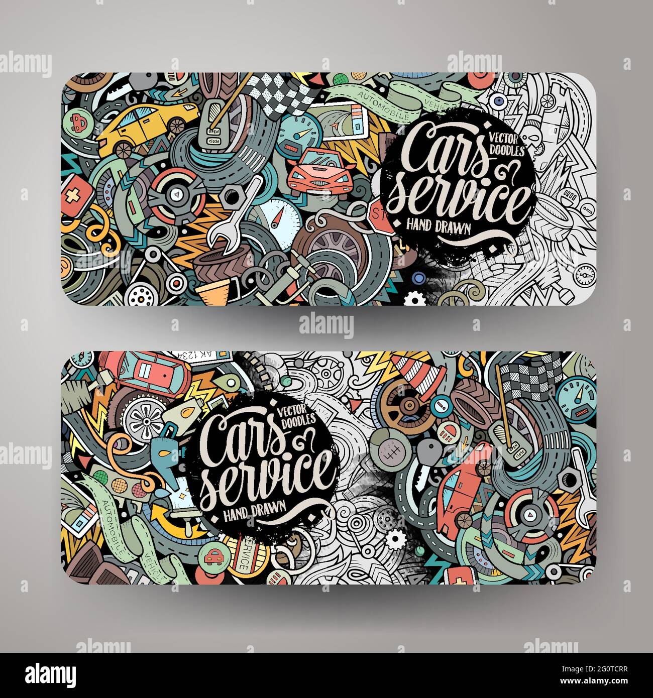 Cartoon cute colorful vector hand drawn doodles automotive corporate ...