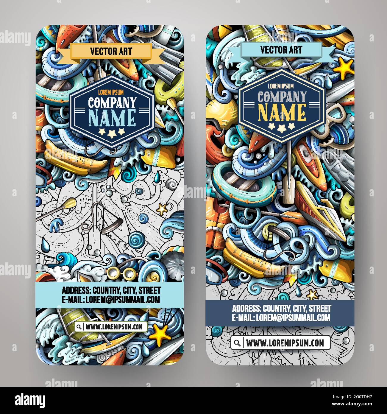 Cartoon cute colorful vector doodles Water Sports corporate identity. 2 ...