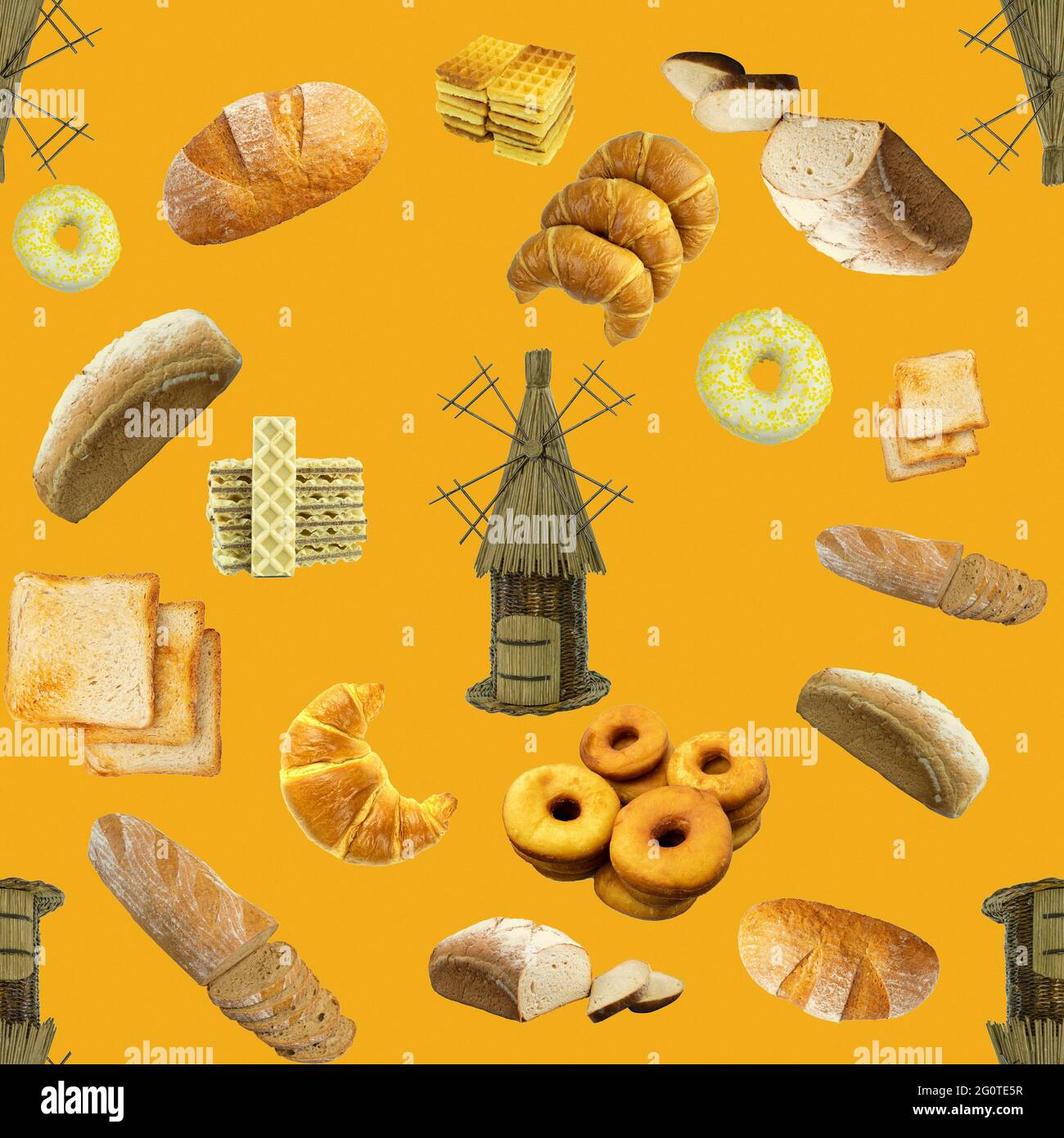 Collage of pastries including popular American dishes. Seamless pattern ...