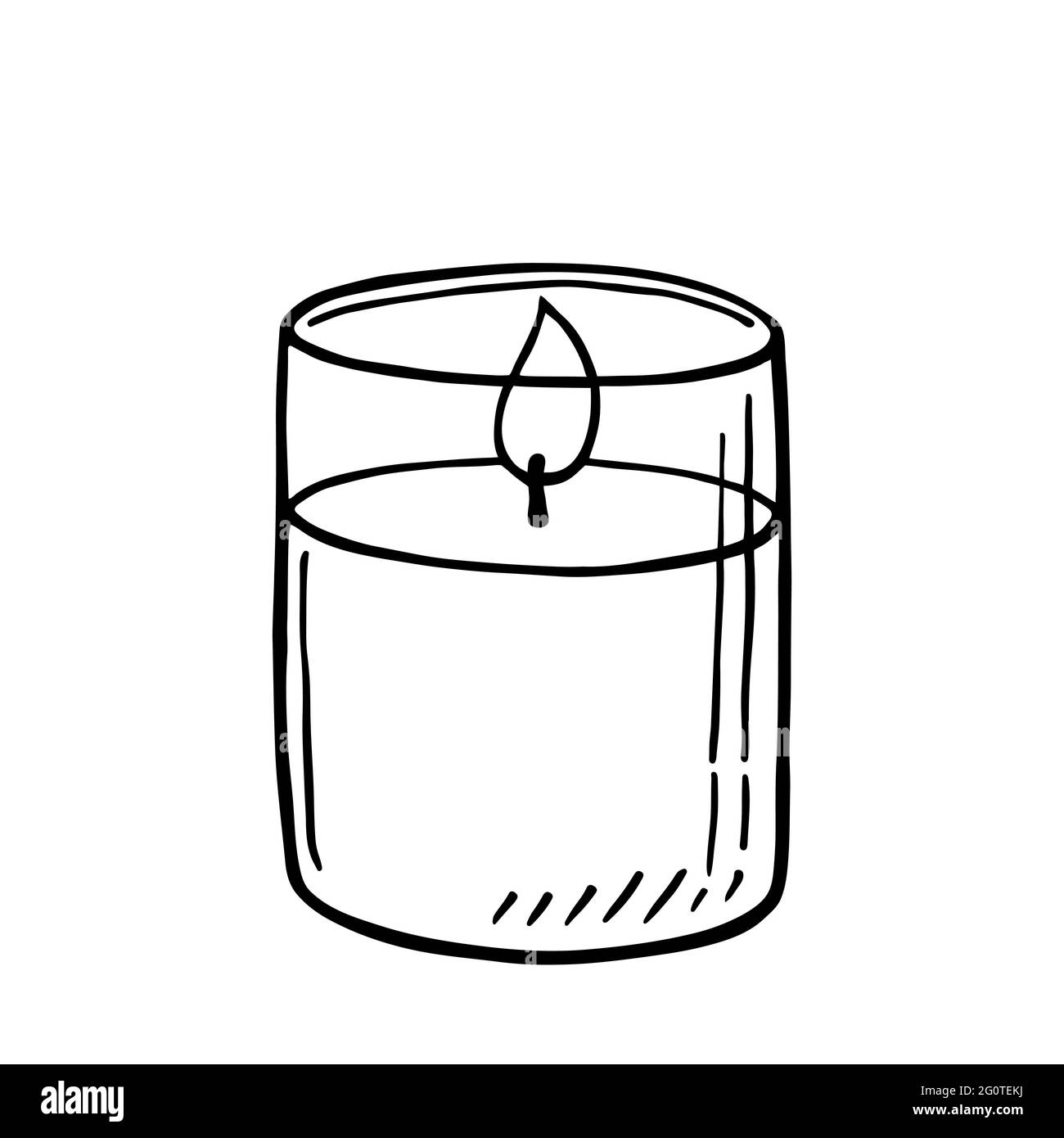 Burning aroma candle in a jar isolated on white background. Vector hand ...