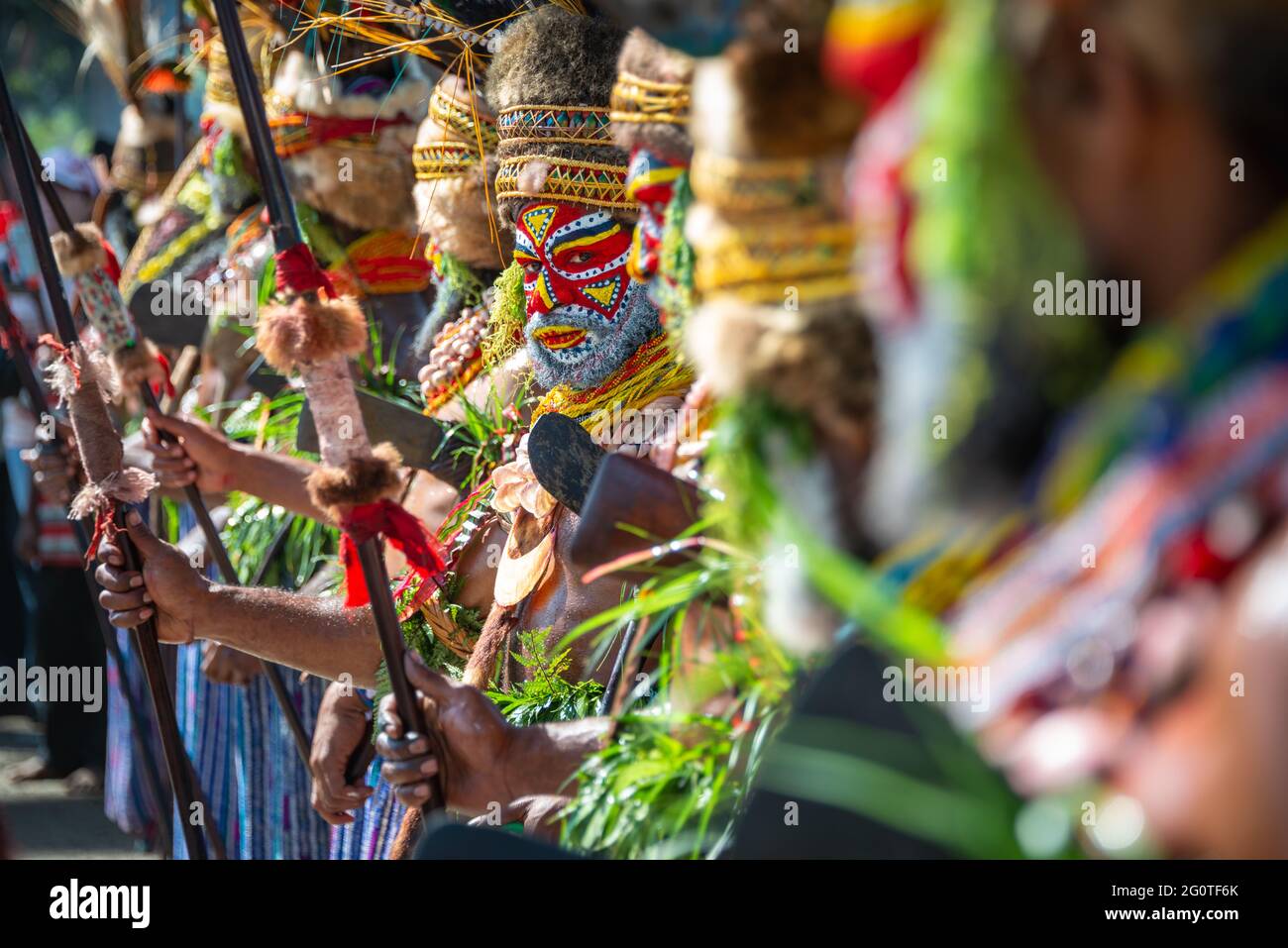 PAPUA NEW GUINEA: Men of the Tambul tribe stand in formation. THIS ...