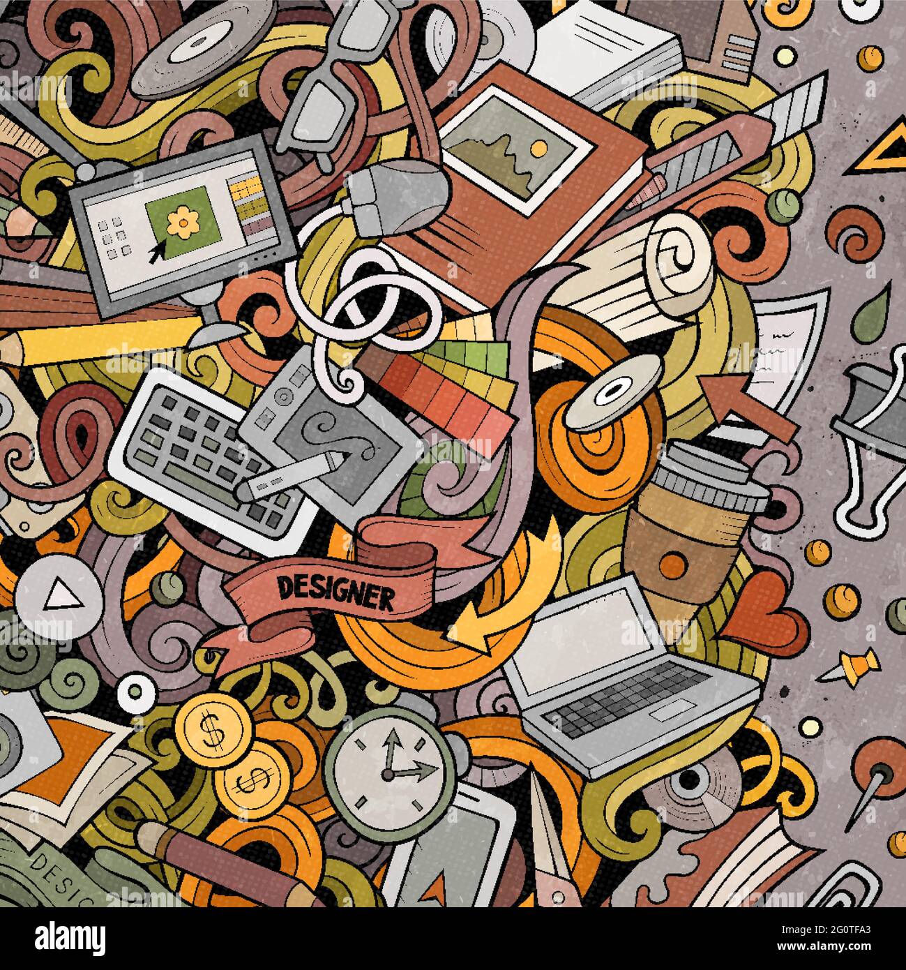 Cartoon vector doodles Design card. Colorful detailed, with lots of ...